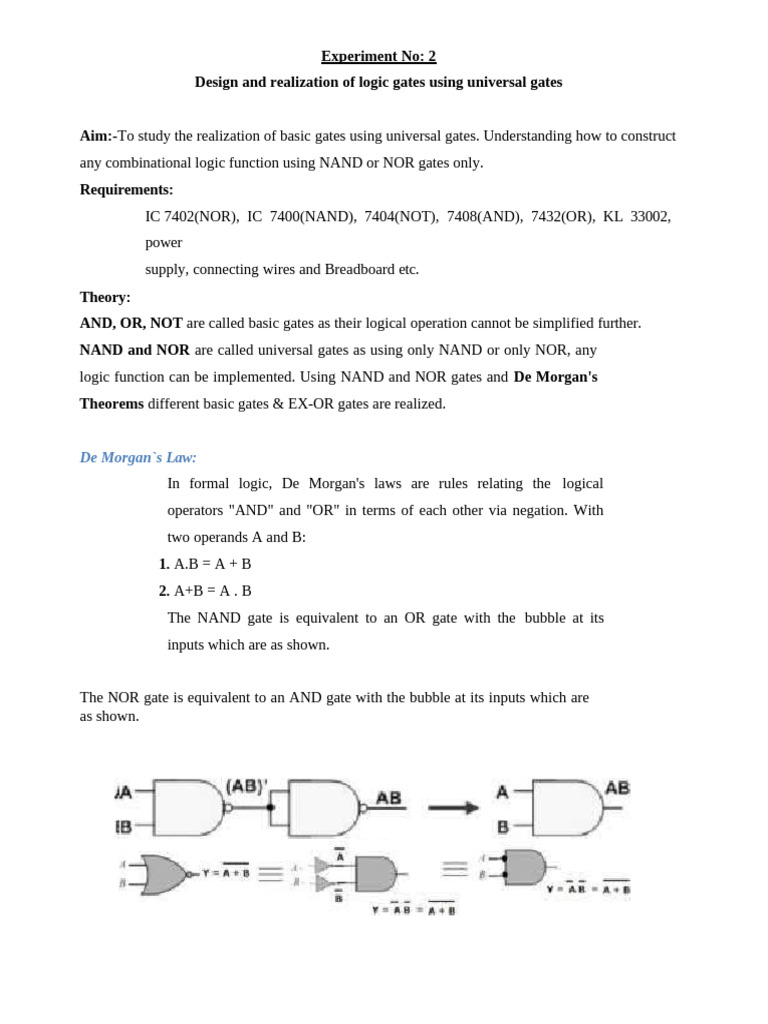 Realizing Logic Gates with Universal Gates | PDF | Logic Gate | Digital ...