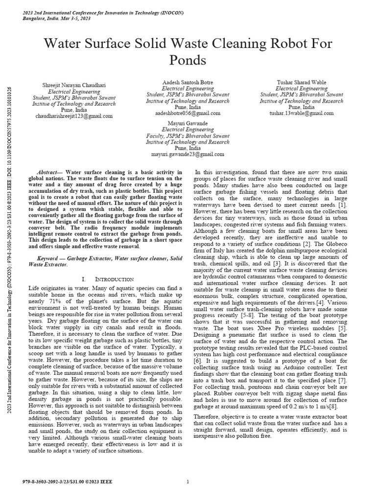 Water Surface Solid Waste Cleaning Robot For Ponds | PDF | Water | Waste