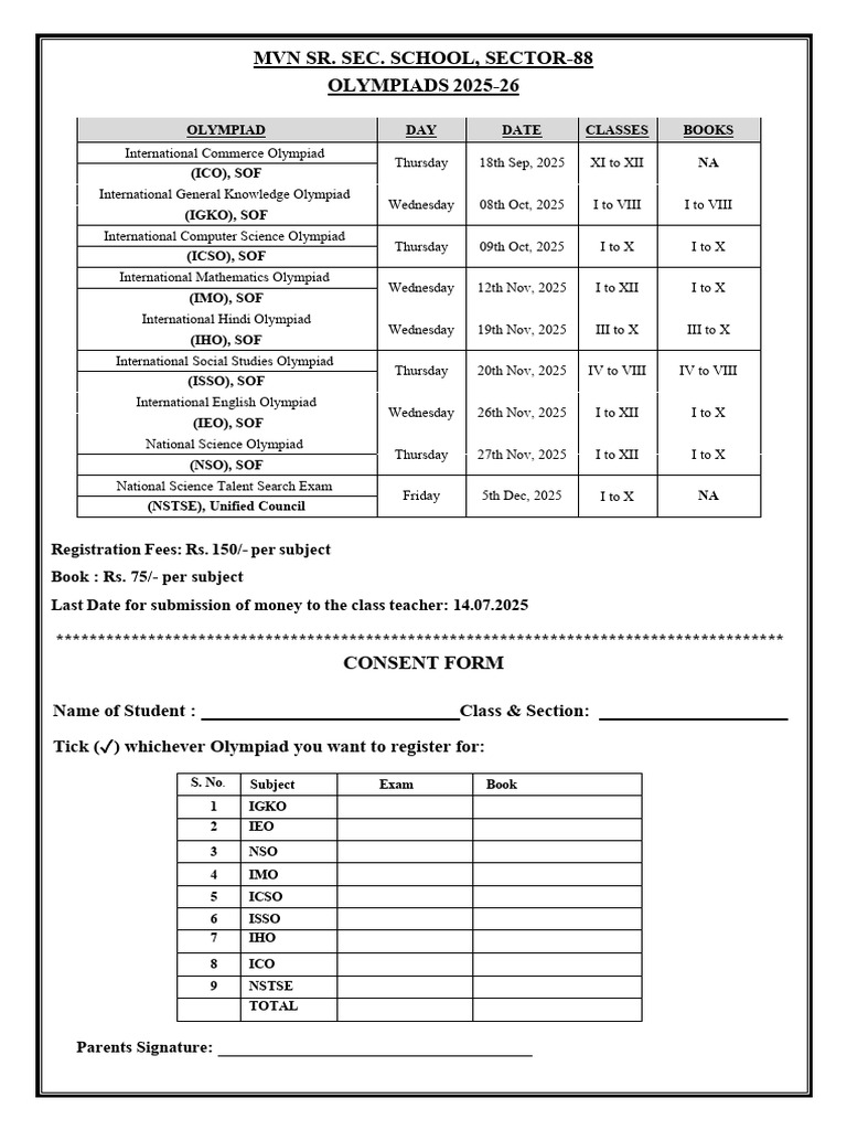 Olympiad Consent Form 2025-26 | PDF
