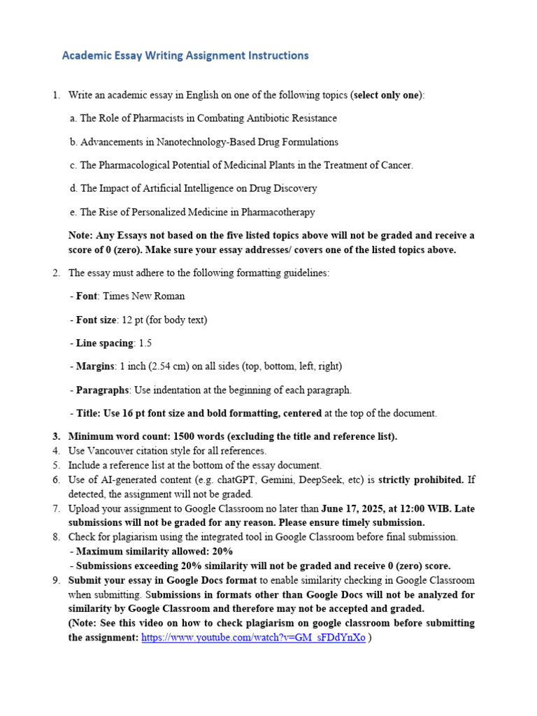 Academic Essay Assignment Instructions | PDF