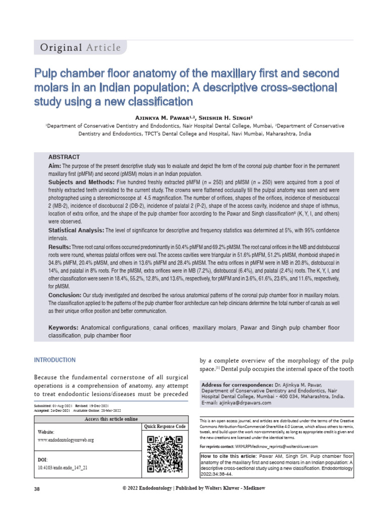 Pulp Chamber Floor Anatomy of The Maxillary First.7 | PDF | Medical ...