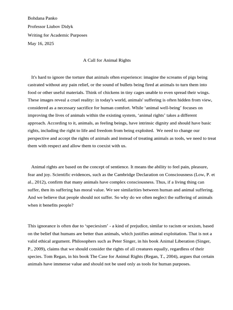 Argumentative Essay Draft | PDF | Animal Rights | Applied Ethics