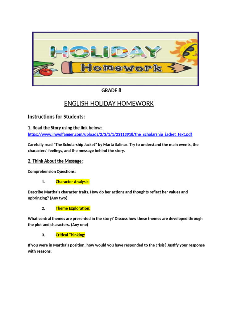 GRDAE 8 Holiday Homework Updated | PDF