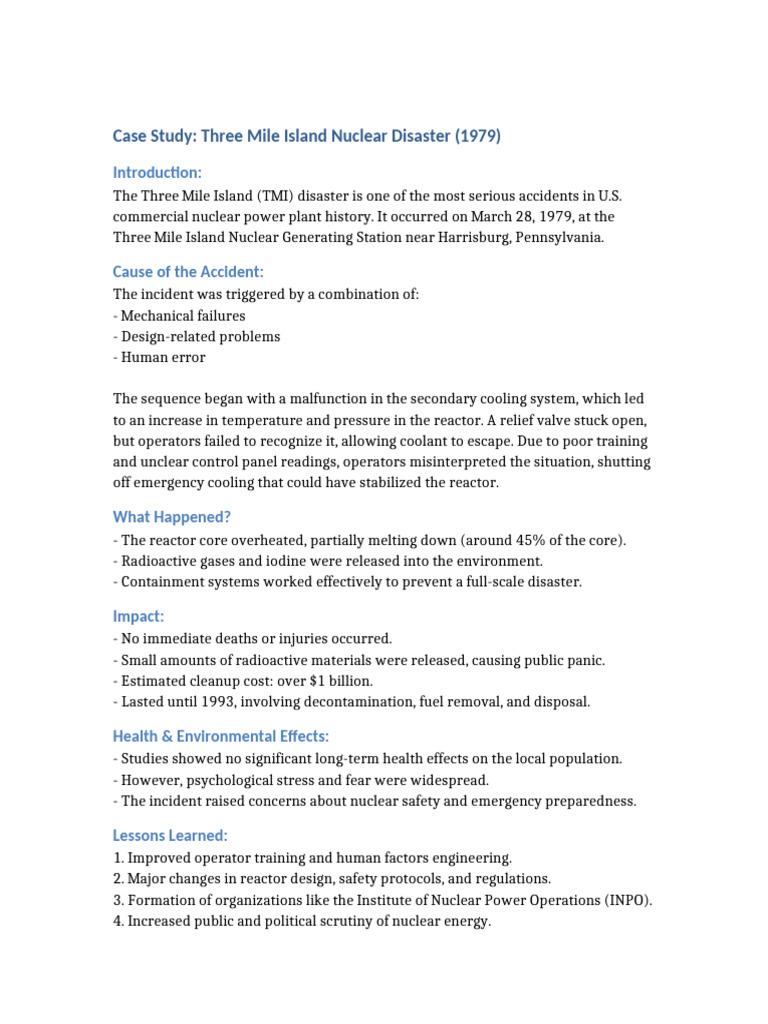 Three Mile Island Disaster Overview | PDF