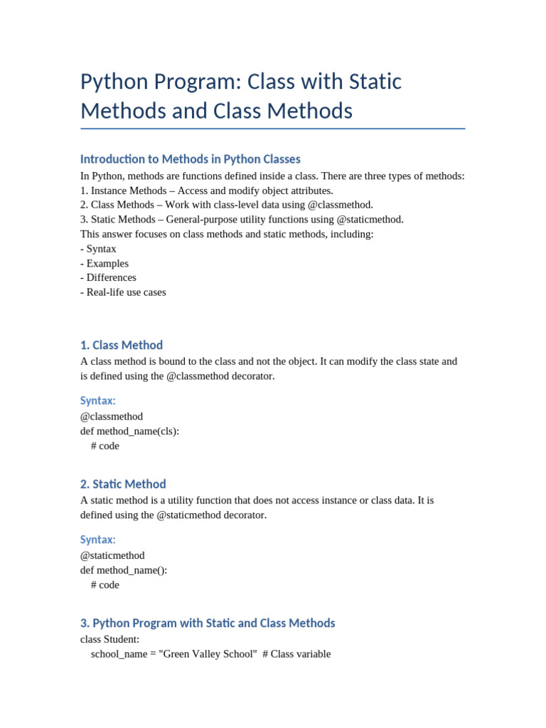 Class With Static and Class Methods | PDF | Method (Computer ...