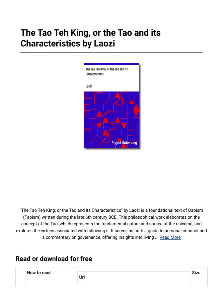 The Tao Teh King, or The Tao and Its Characteristics by Laozi - Project ...