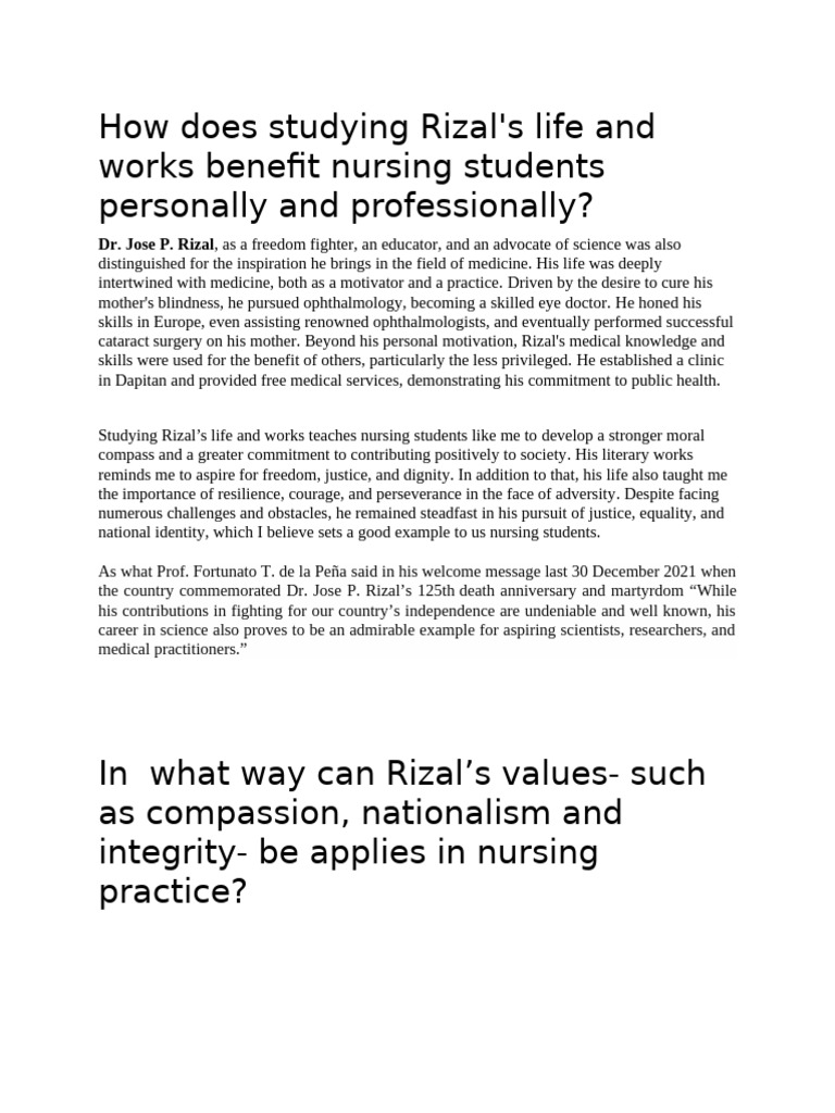 Rizal's Impact on Nursing Education | PDF | Compassion | Integrity