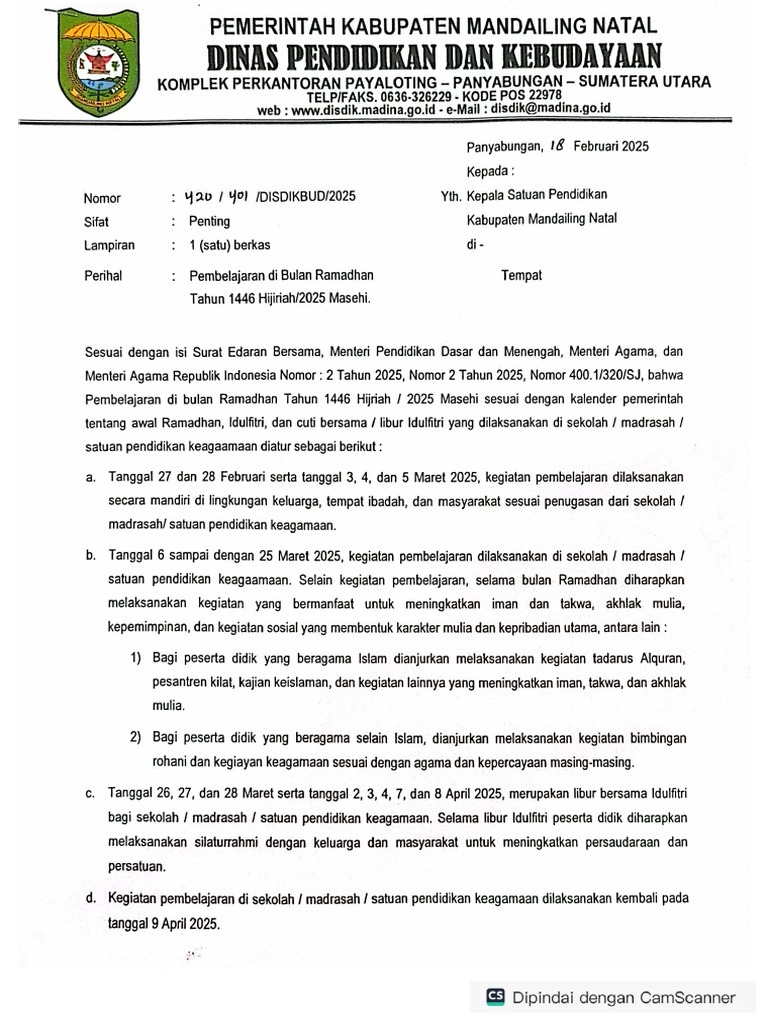 Edaran Pembelajaran Bulan Ramadhan 2025 | PDF