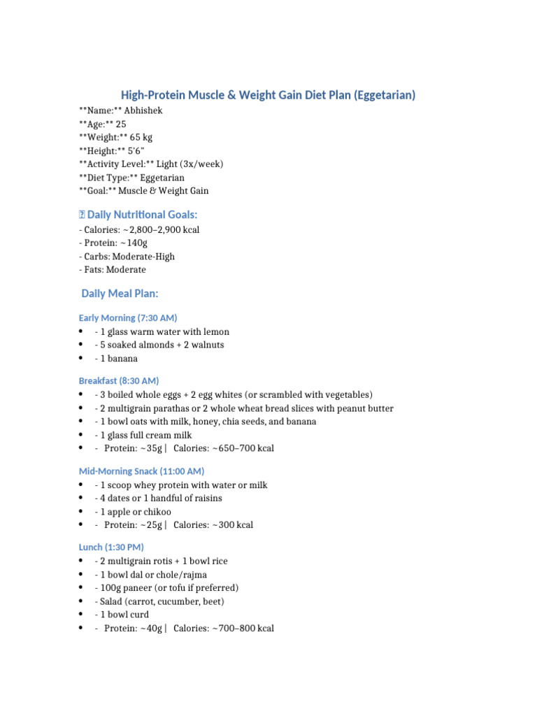 High-Protein Eggetarian Diet Plan | PDF