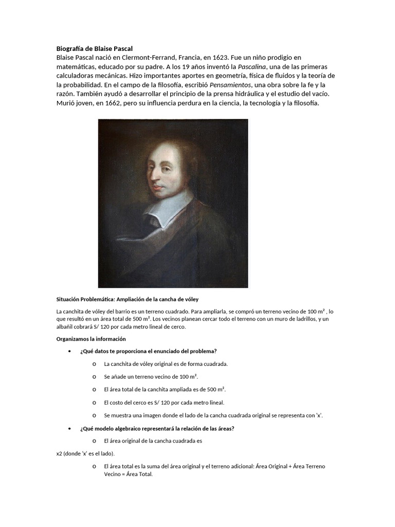 Biografía y legado de Blaise Pascal | PDF | Ecuaciones | Ecuación ...