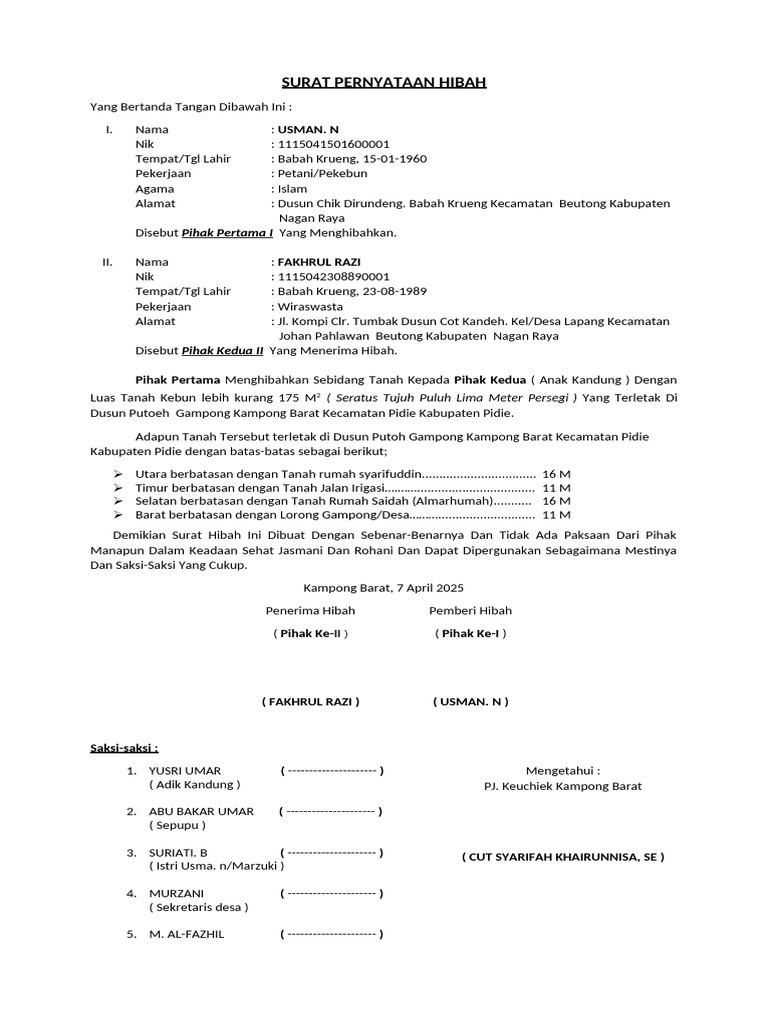 Pernyataan Hibah Fakhrul Razi | PDF