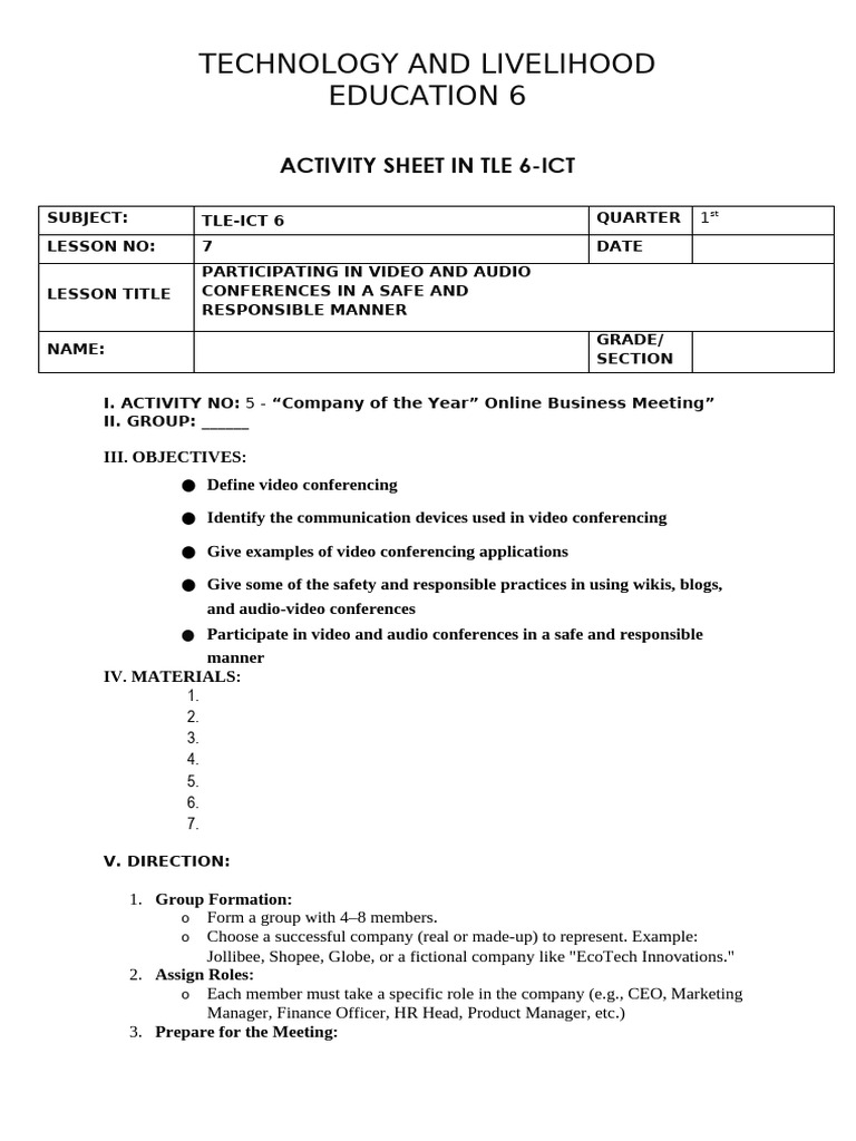 Safe Video Conferencing Practices for TLE | PDF