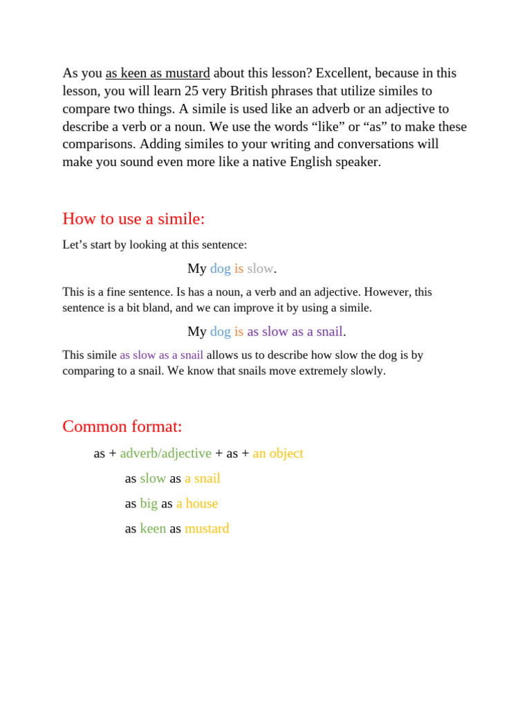 25 British Similes | PDF | Adjective | Adverb