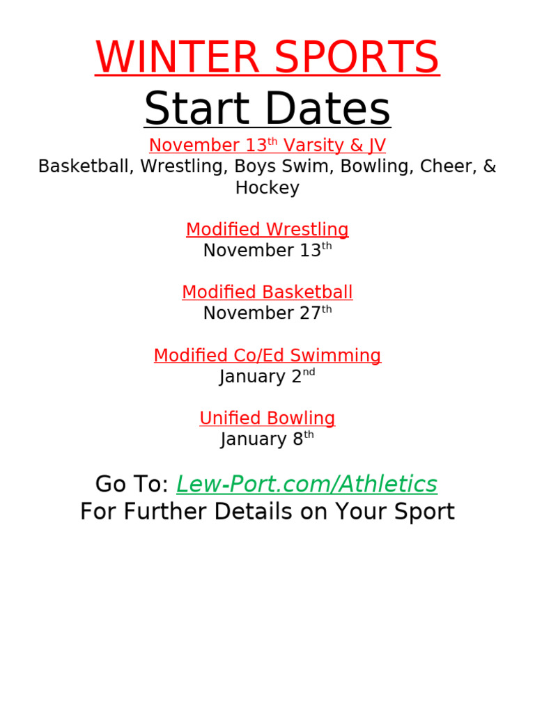 Winter Sports Start Dates Flyer 2023-34 | PDF