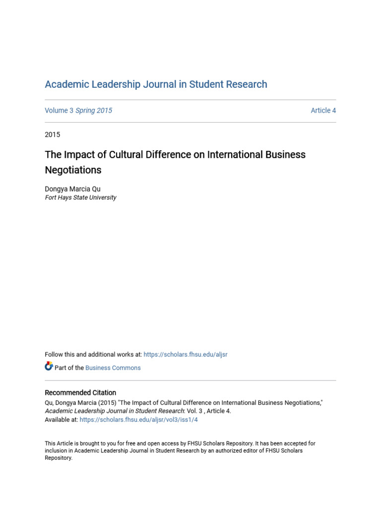 The Impact of Cultural Difference On International Business Negotiation ...