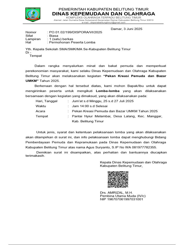 Surat Permohonan Peserta Lomba PKP 2025 | PDF