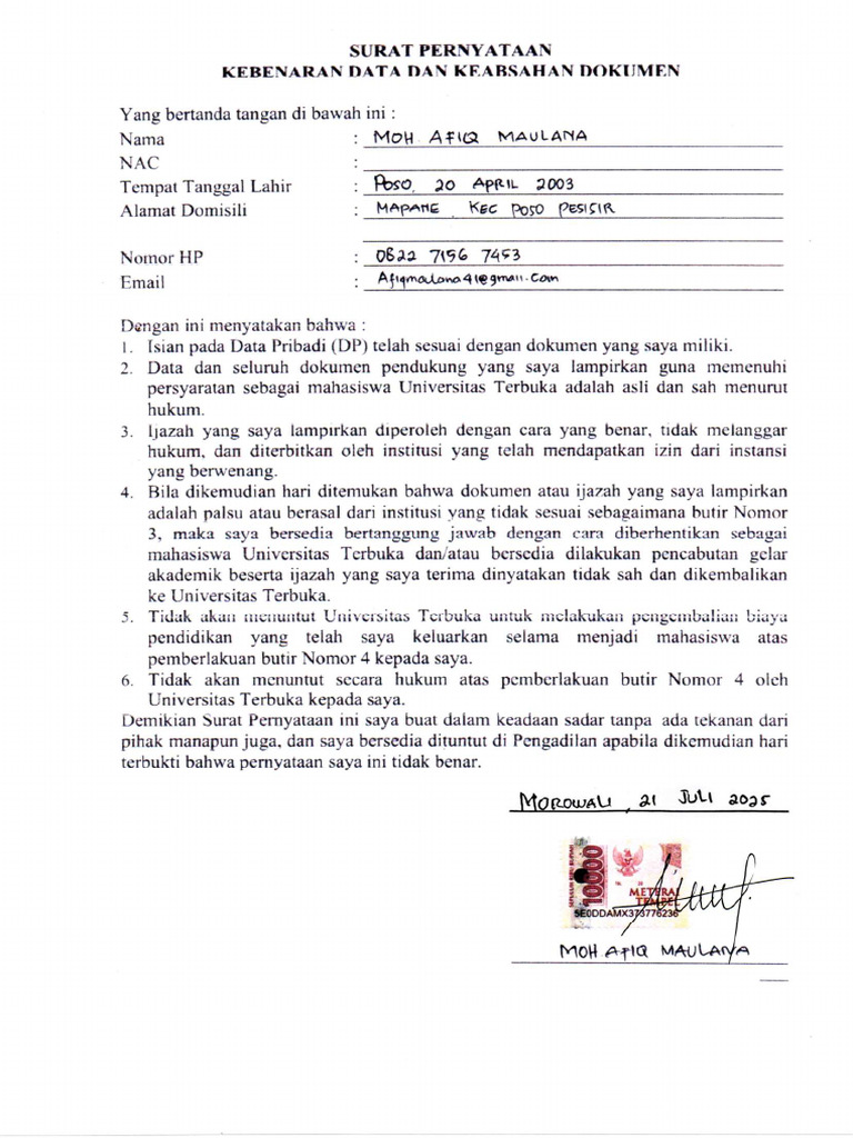 Pernyataan Afiq Maulana | PDF