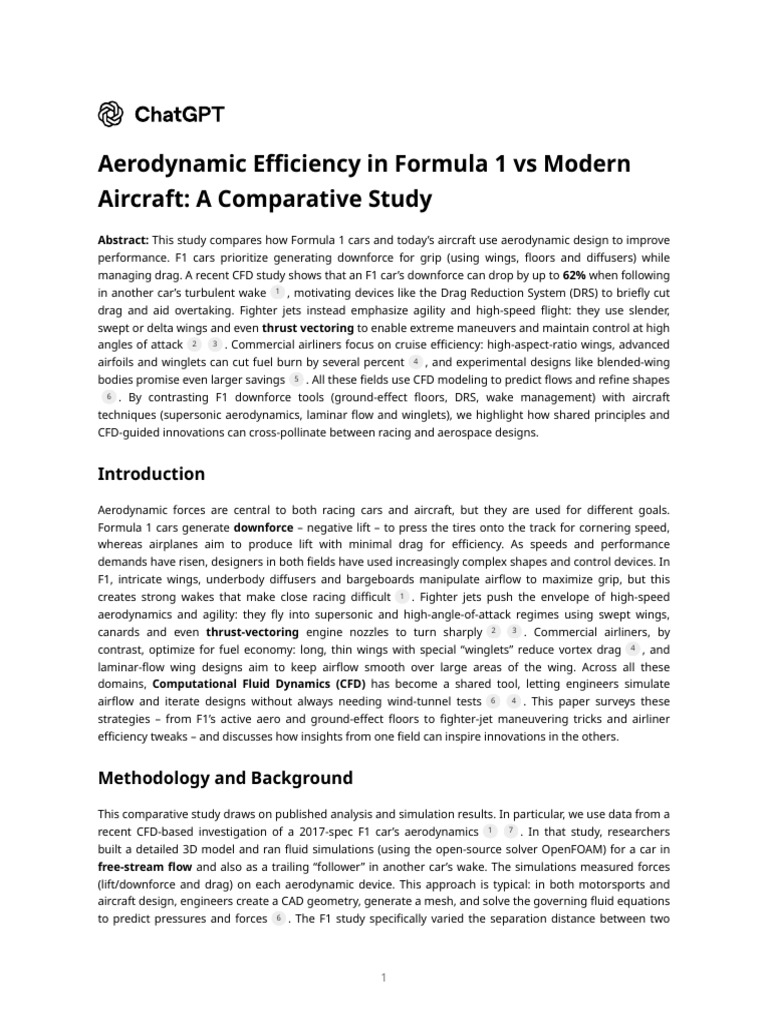 Aerodynamic Efficiency: F1 vs Aircraft | PDF | Lift (Force) | Aerodynamics