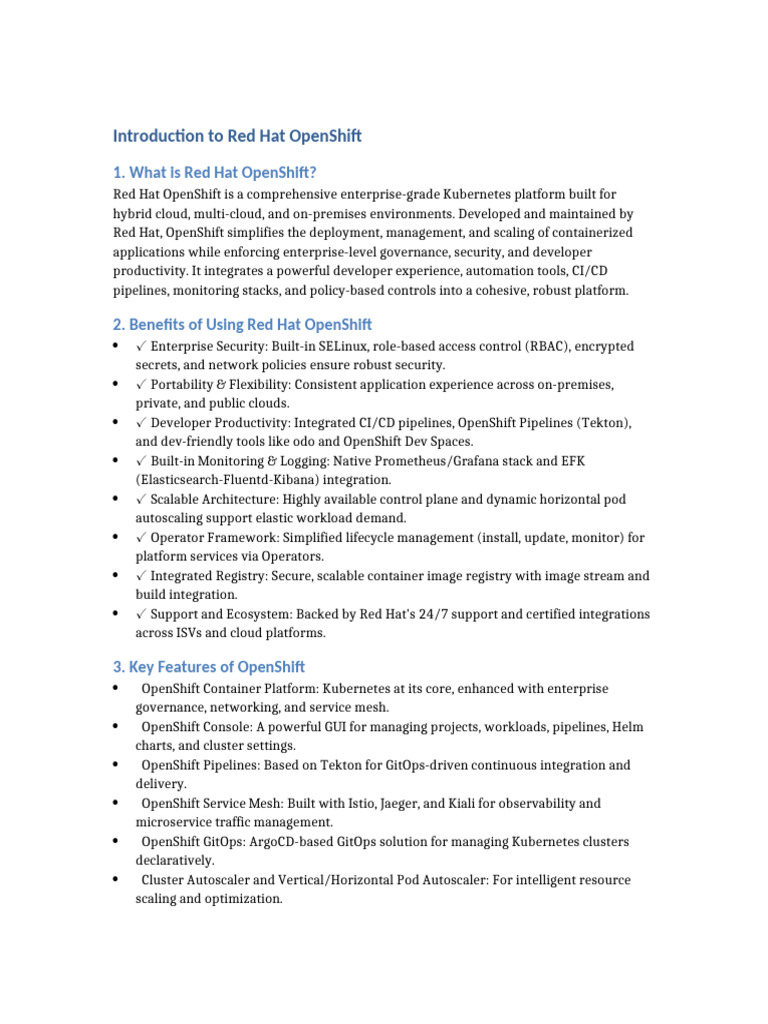 OpenShift Introduction Benefits Features | PDF | Cloud Computing ...