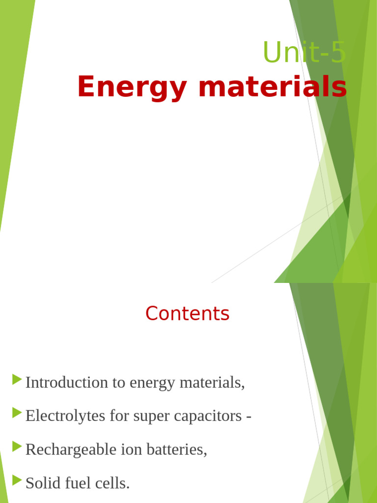 Unit-5 Part 1 - Energy Materials | PDF | Rechargeable Battery | Solid ...