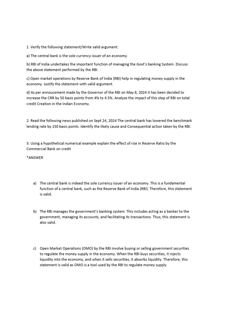 Important Ques | PDF | Reserve Bank Of India | Reserve Requirement