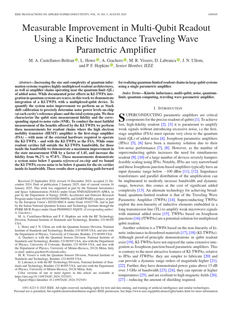 KI-TWPA Enhances Multi-Qubit Readout | PDF | Signal To Noise Ratio ...