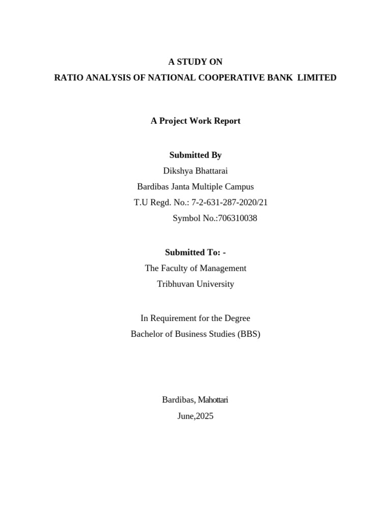 Report Ratio Analysis National Cooperative Bank | PDF | Debt | Expense