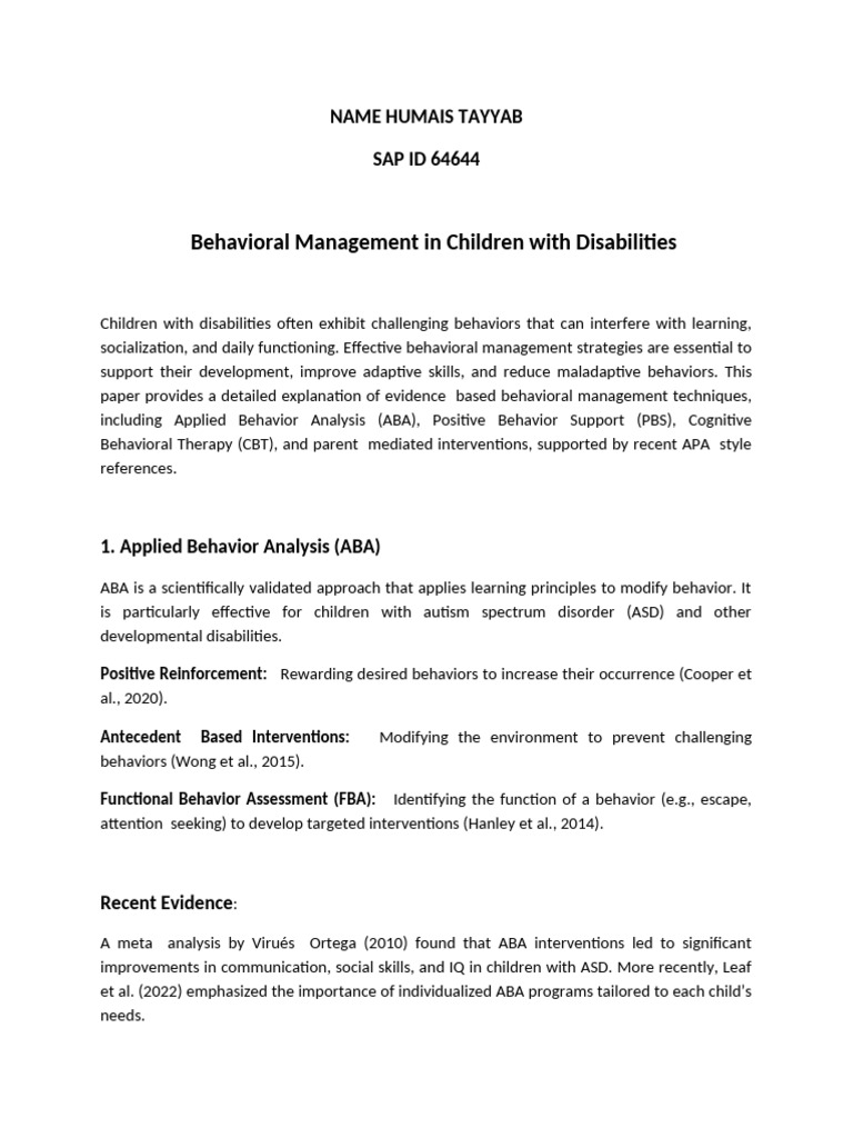 Behavioral Management for Disabled Children | PDF | Behaviorism ...