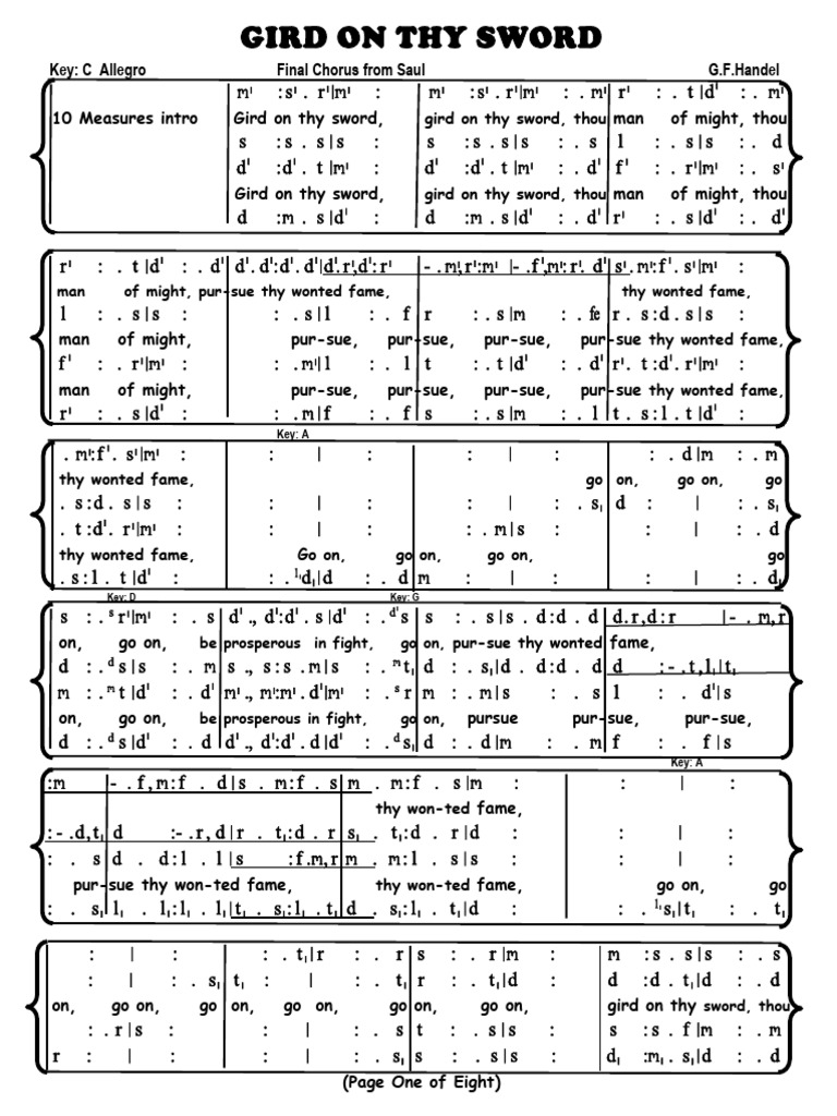 Handel Gird Thy Sword Final Chorus From Saul Tonic | PDF