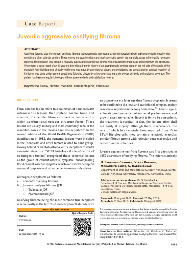 Juvenile Aggressive Ossifying Fibroma Case Study | PDF | Bone ...
