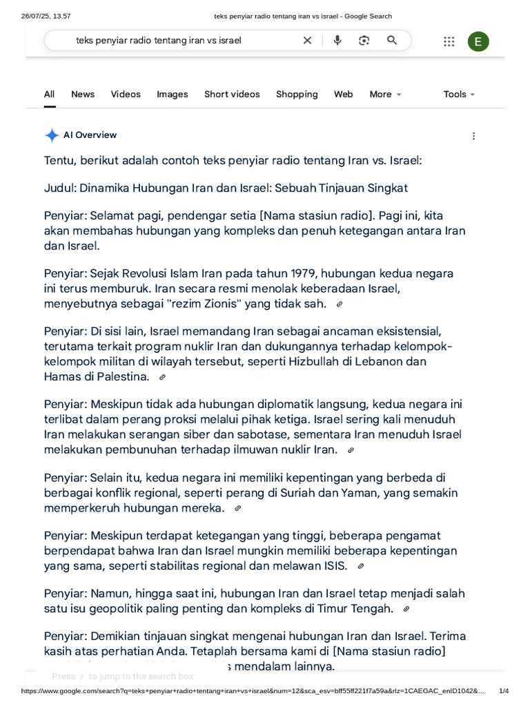 Teks Penyiar Radio Tentang Iran Vs Israel - Google Search | PDF