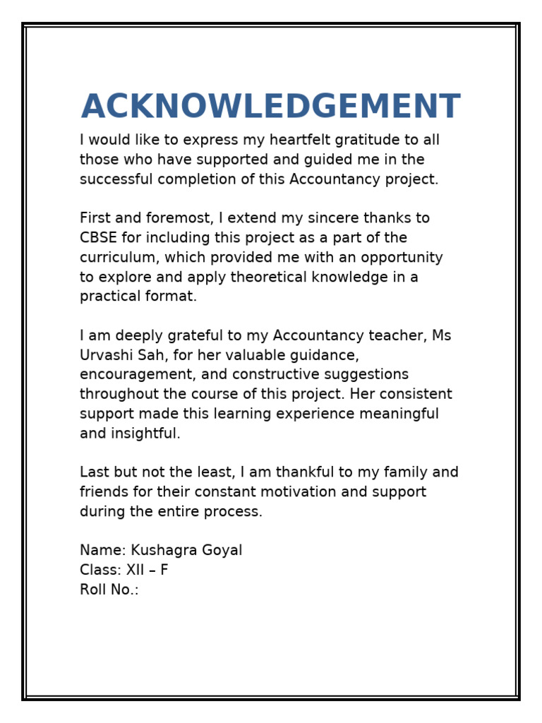 Class 12 ACC Project Acknowledgement | PDF