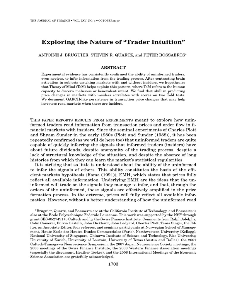 Trader Intuition and Theory of Mind | PDF | Functional Magnetic ...