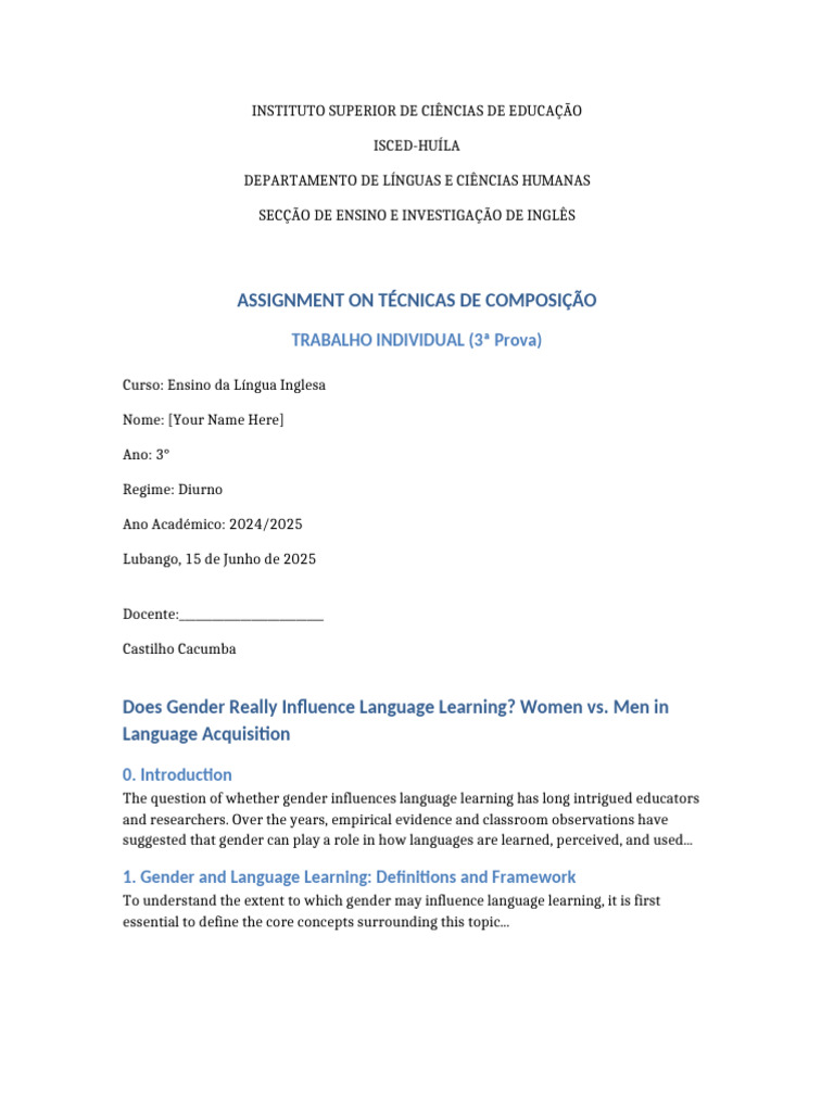 Final Gender and Language Learning Assignment | PDF | Learning | Language Acquisition