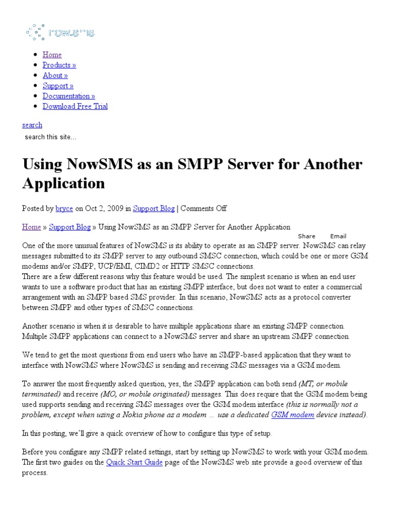 Using NowSMS As An SMPP Server For Another Application - NowSMS | PDF | Short Message Service ...