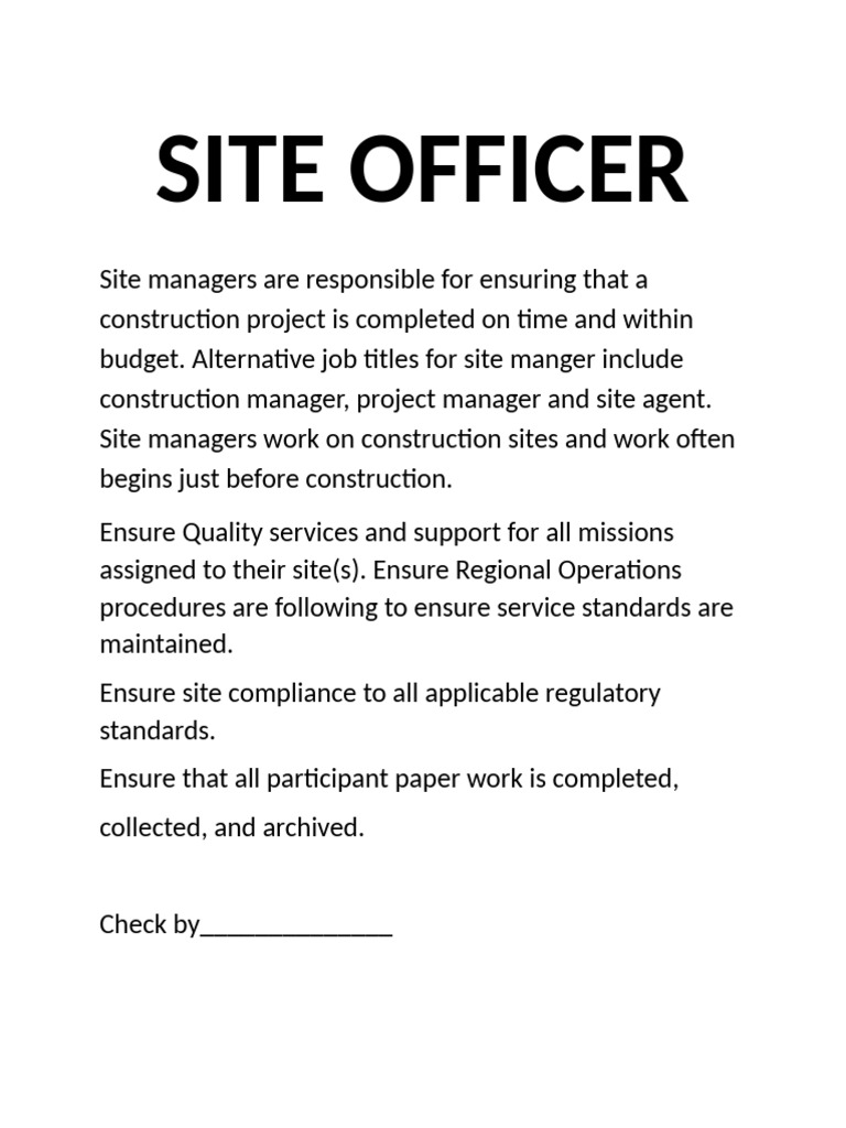 Site Manager Responsibilities Overview | PDF