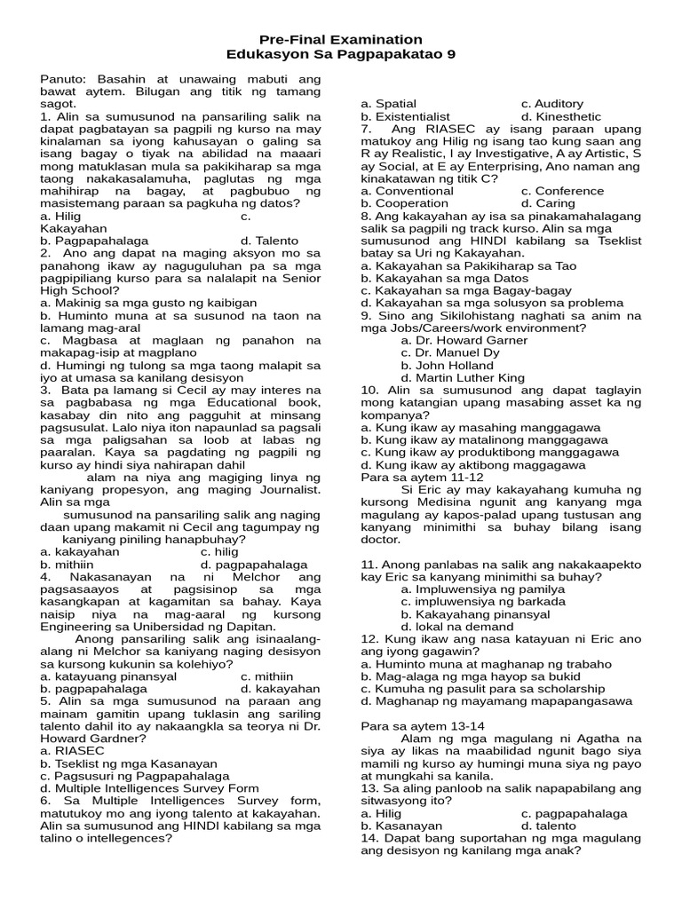 ESP 9 - Pre Final - 2025 | PDF