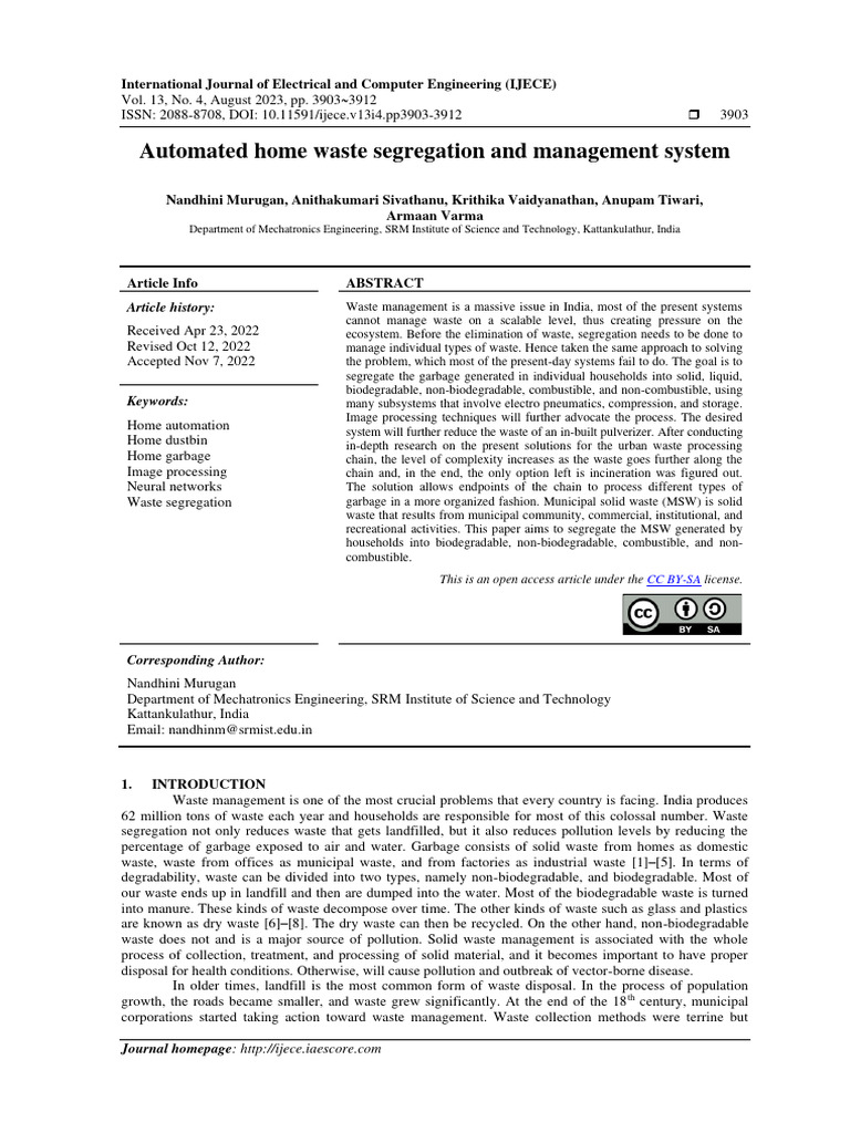 Automated Home Waste Segregation System | PDF | Municipal Solid Waste ...