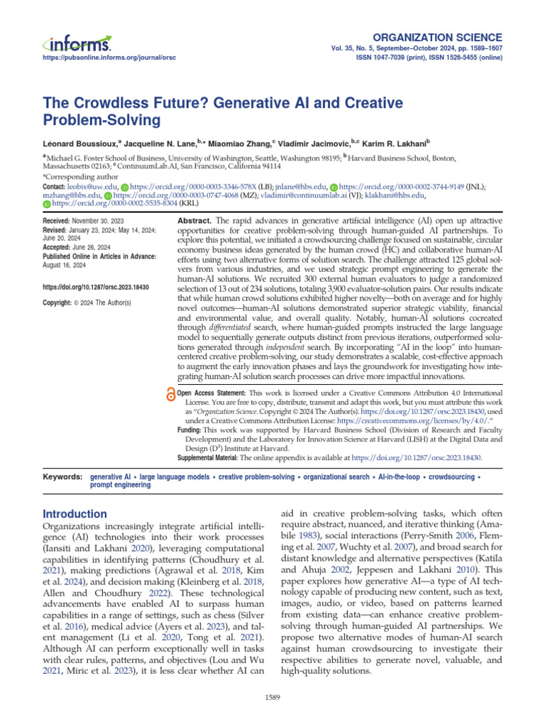 Generative AI in Creative Problem-Solving | PDF | Artificial ...