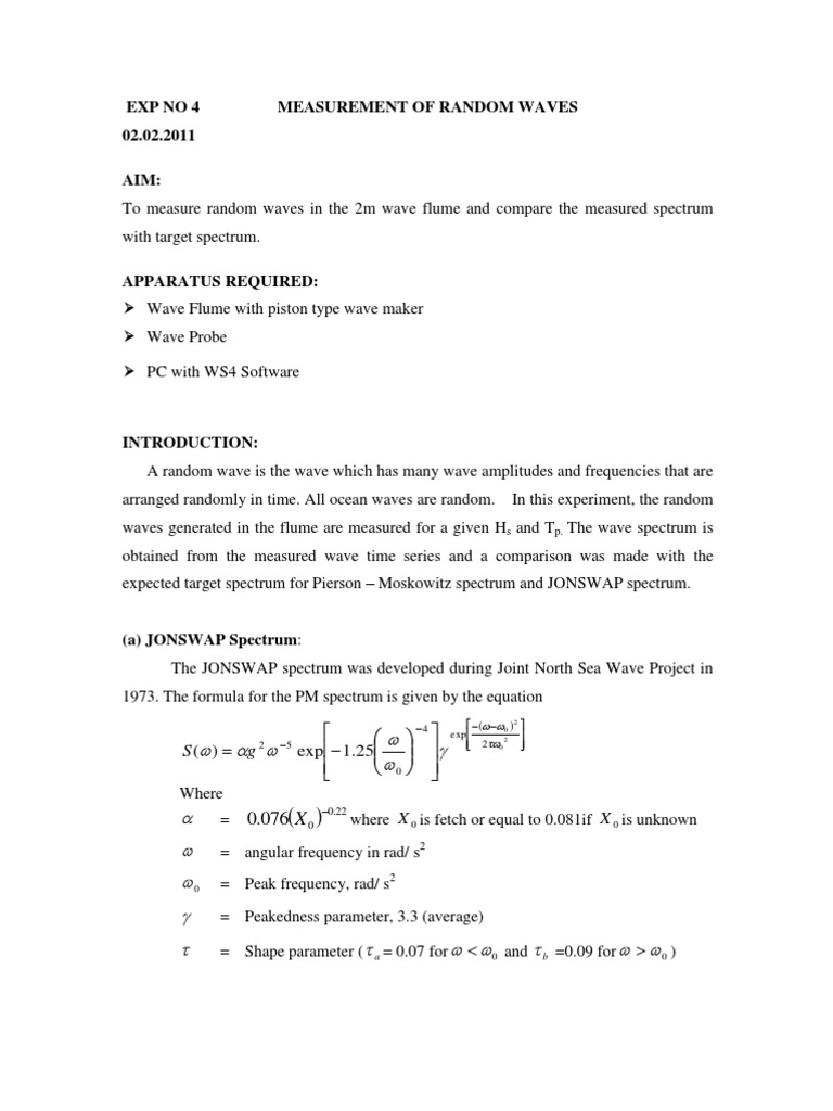 Generation and Recording of A 2d Random Wave | PDF | Spectral Density ...