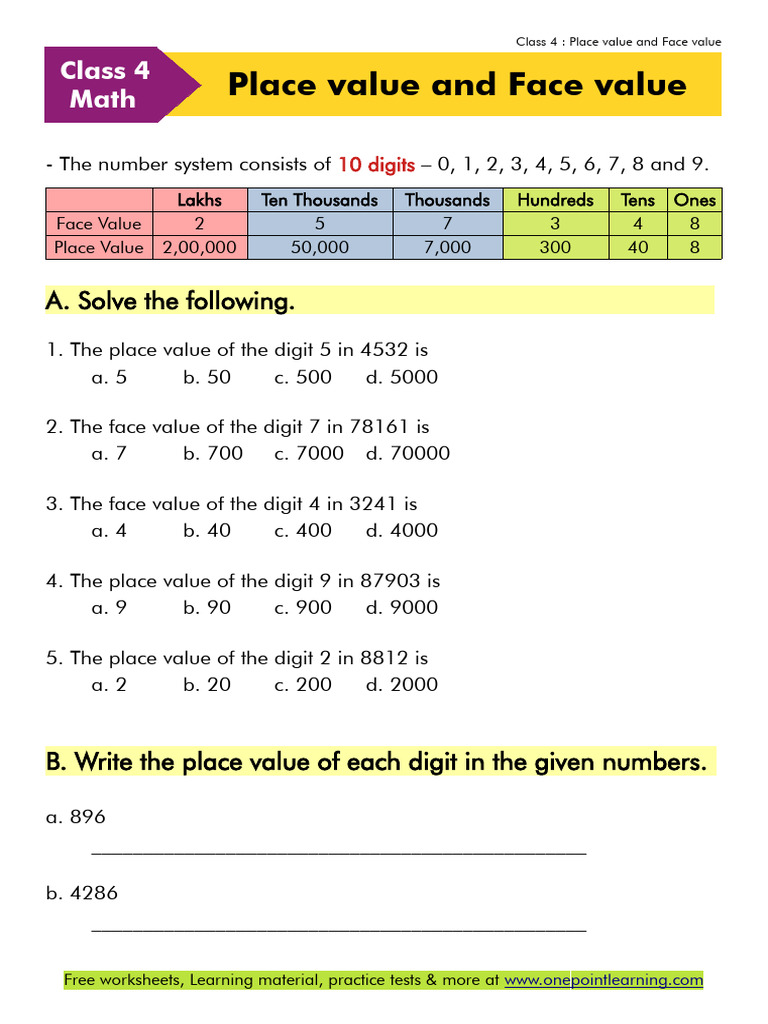 Class 4 Place Value Worksheets & Answers | PDF | Chess Theory | Chess