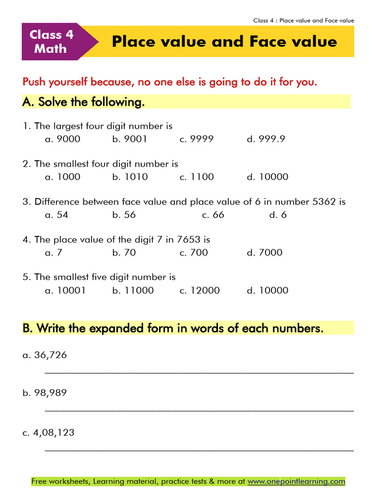 Class 4 Place Value Worksheet | PDF | Numbers | Chess Theory