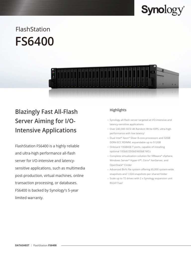 Synology FS6400 Data Sheet Enu | PDF | File Transfer Protocol | Backup