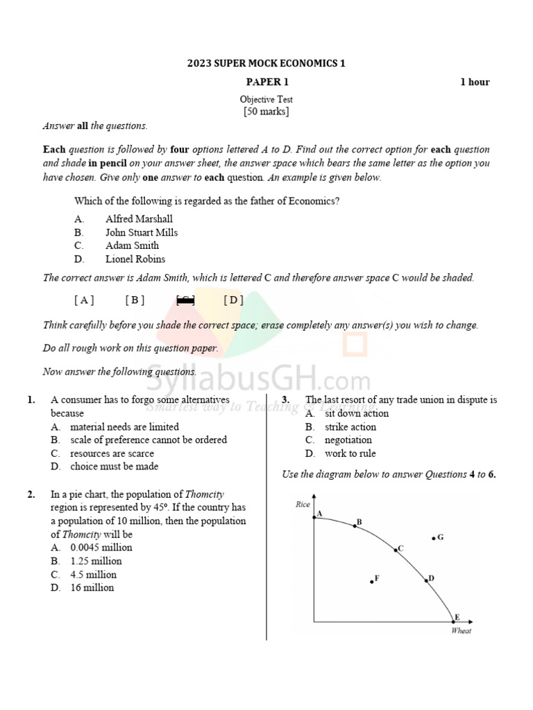 2023 Mock Economics Objective Test | PDF | Labour Economics | Taxes