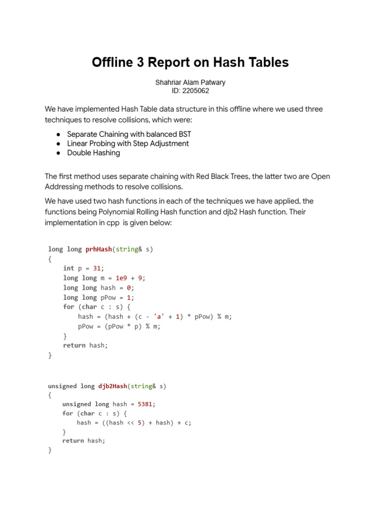 Offline 3 Hashing Report | PDF | Applied Mathematics | Computer Data