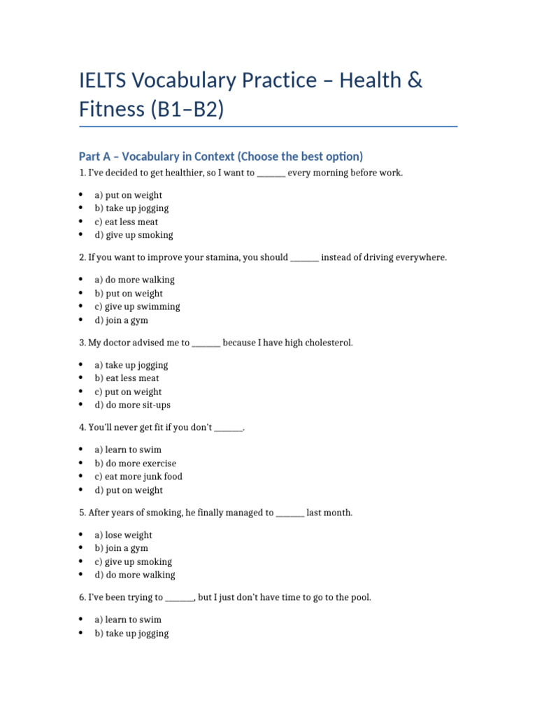 IELTS Vocabulary: Health & Fitness | PDF