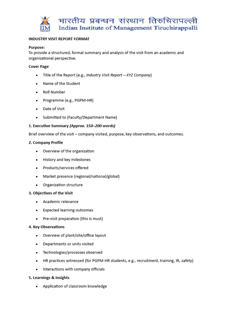 Industry Visit Report Guidelines | PDF