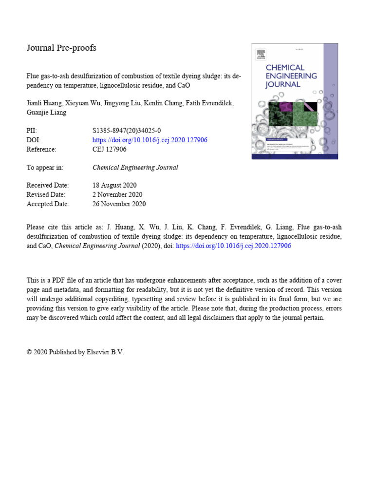 Flue Gas Desulfurization of Textile Sludge | PDF | Sulfur Dioxide ...