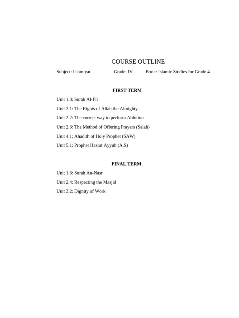 Grade 4 Islamiyat Course Outline | PDF