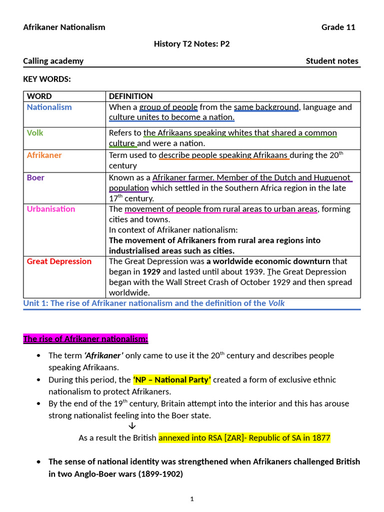 Afrikaner Nationalism Overview for Grade 11 | PDF | Apartheid | South ...